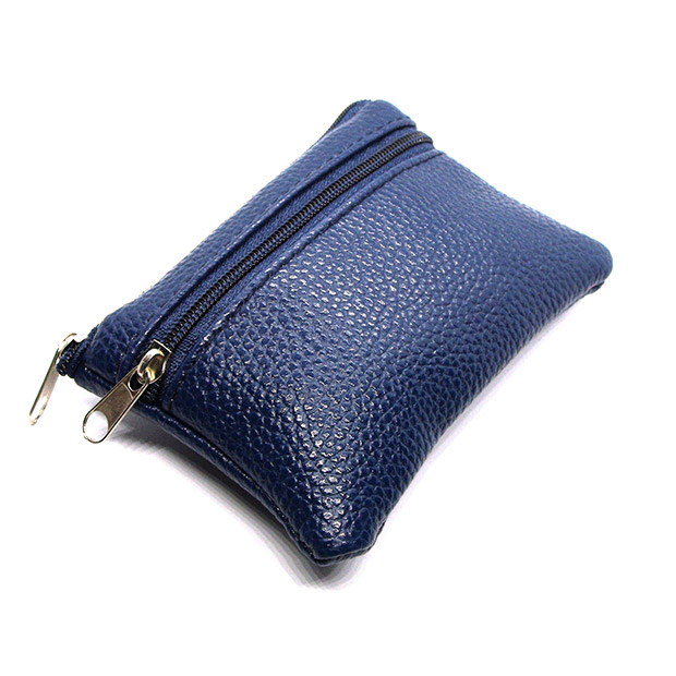 Dark Blue Double Zip Leather Coin Purse - InexPens