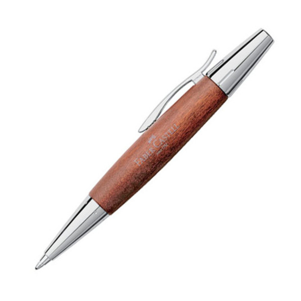 Faber-Castell E-Motion Ballpoint Pen Chrome and Wood (Brown) - InexPens